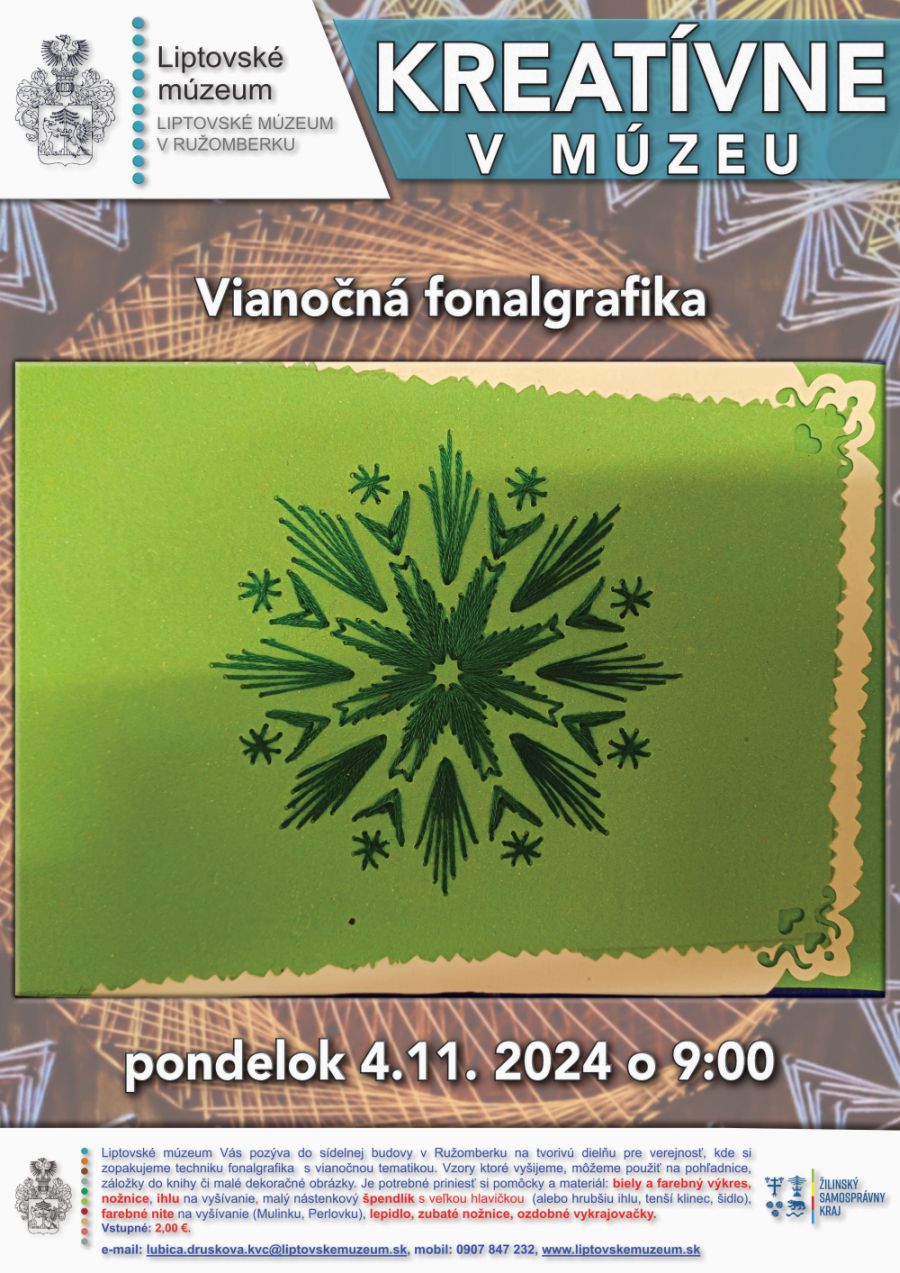 KREATÍVNE V MÚZEU: VIANOČNÁ FONALGRAFIKA (Liptovské múzeum) | Ružomberok